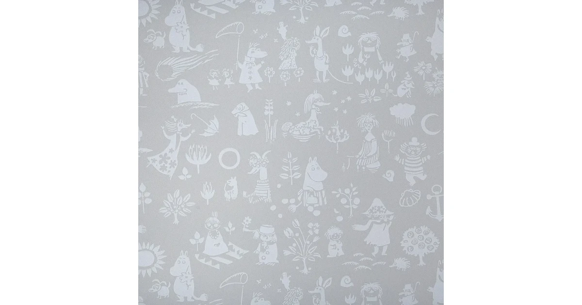 Gray Moomin wallpaper with white Moomin characters from Finland